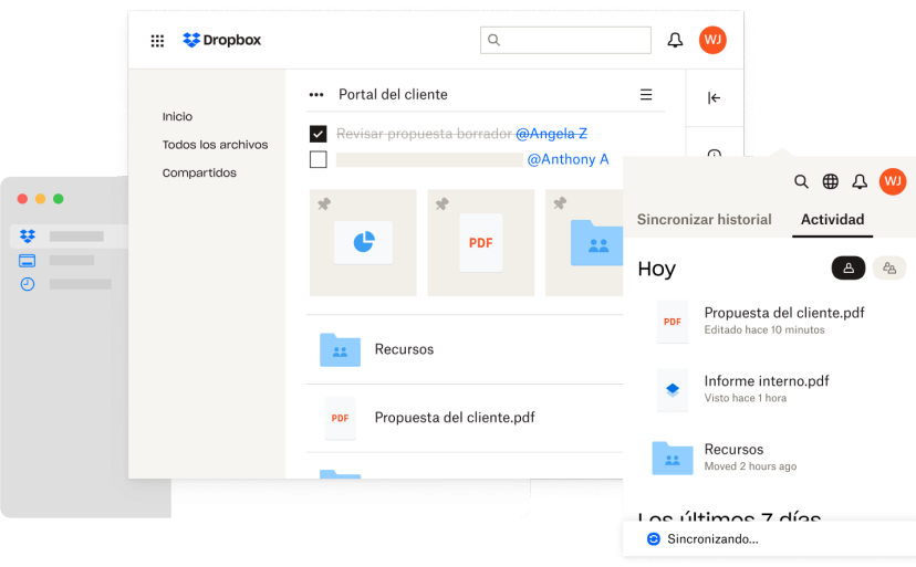 Experiencia de la aplicación de Dropbox para escritorio en macOS y Windows