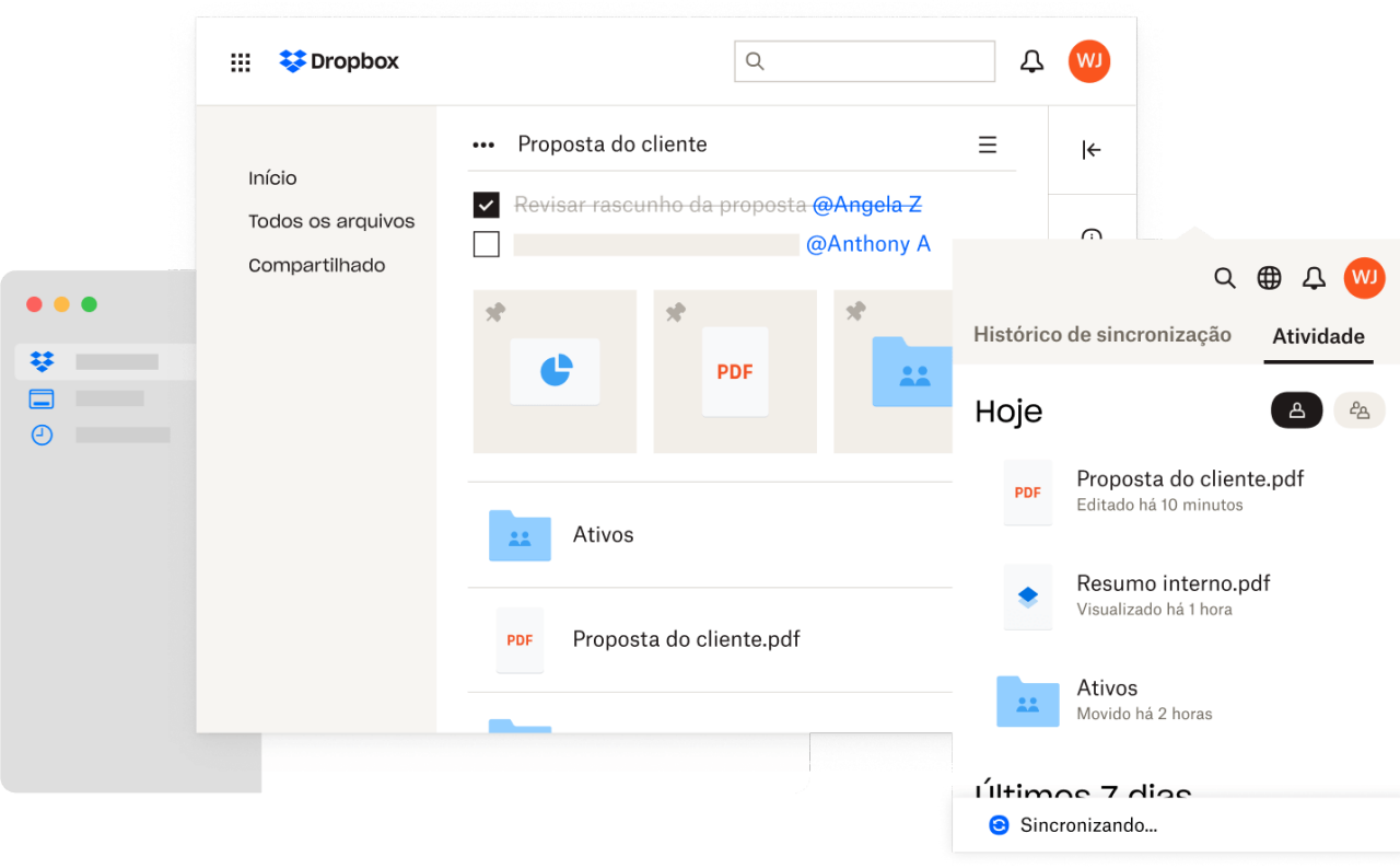 A experiência do Dropbox para desktop para macOS e Windows
