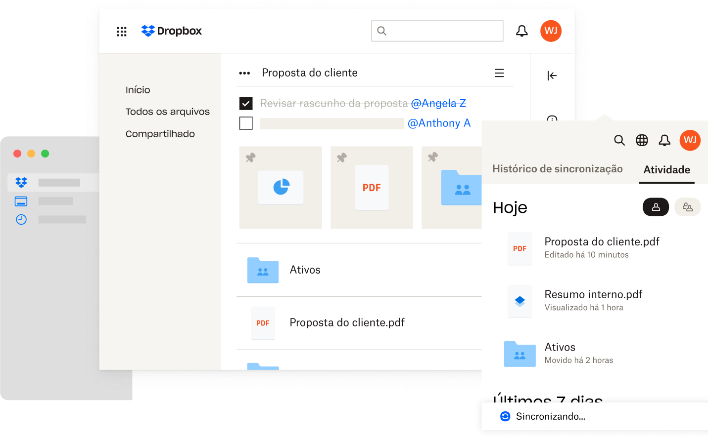 A experiência do Dropbox para desktop para macOS e Windows