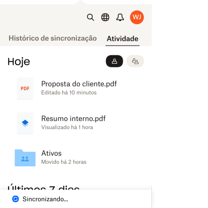 A experiência do Dropbox para desktop para macOS e Windows