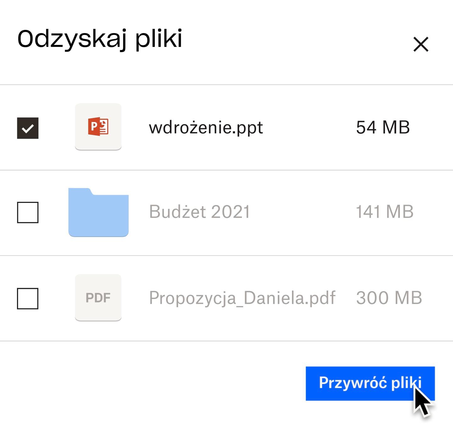 Dodatek Rozszerzona historia wersji — Dropbox