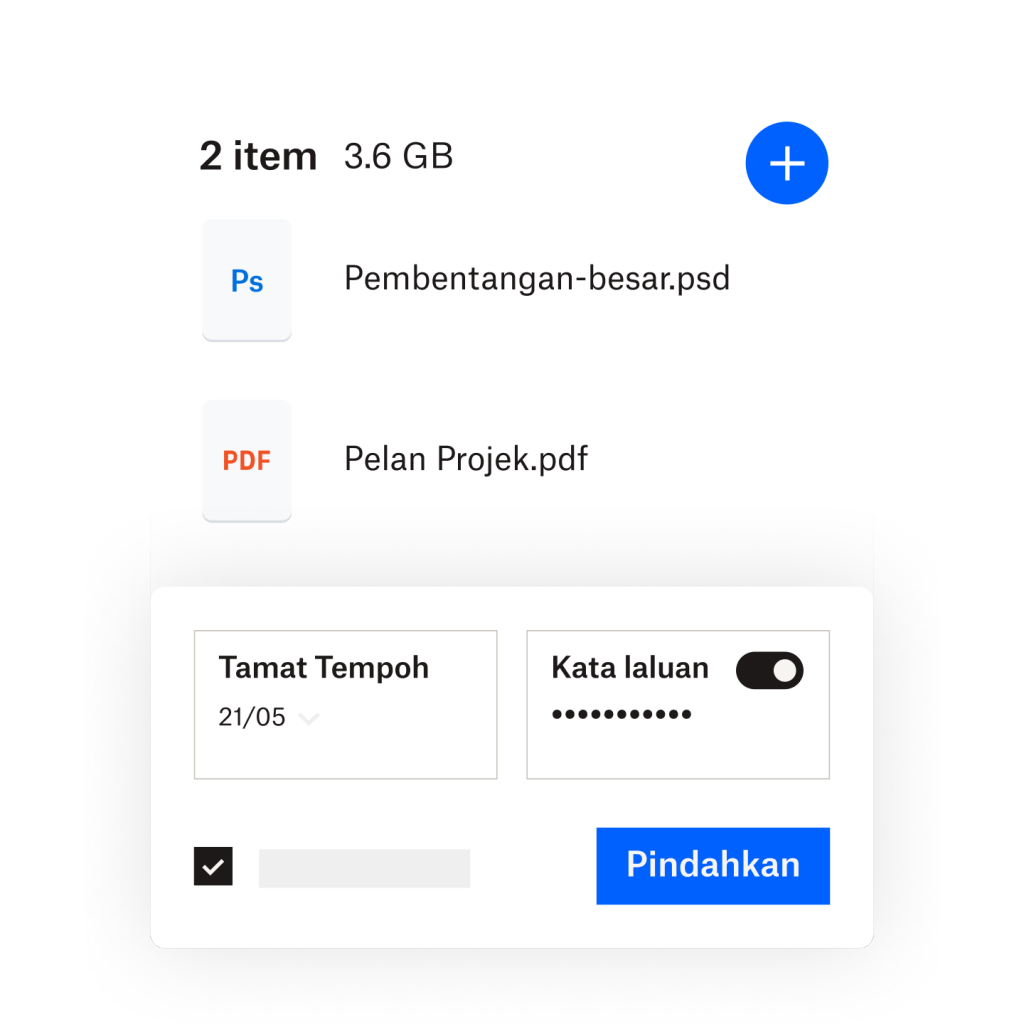 Hantar dan pindahkan fail besar - Dropbox